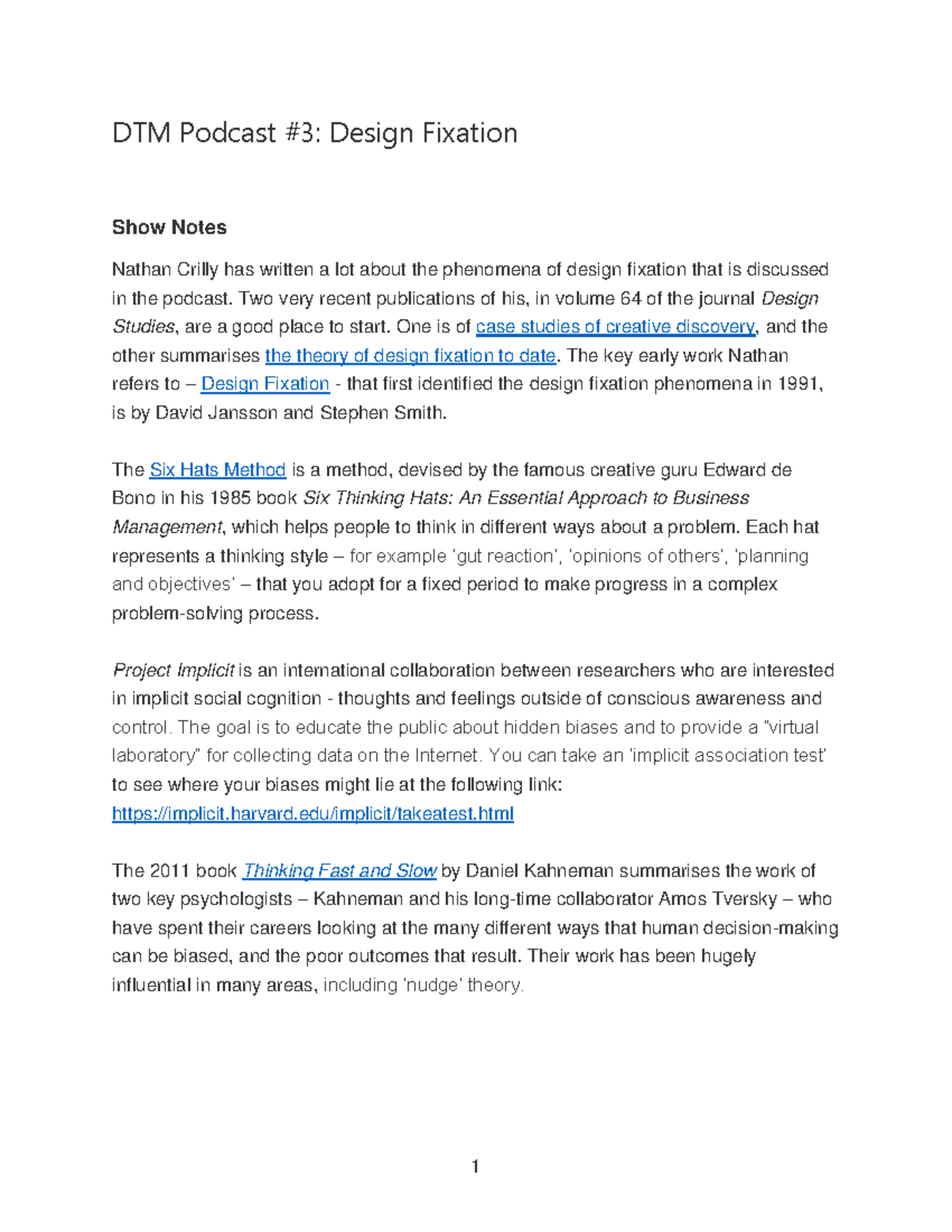 DTM Podcast #3 Design Fixation Show Notes and Transcript - DTM Podcast ...