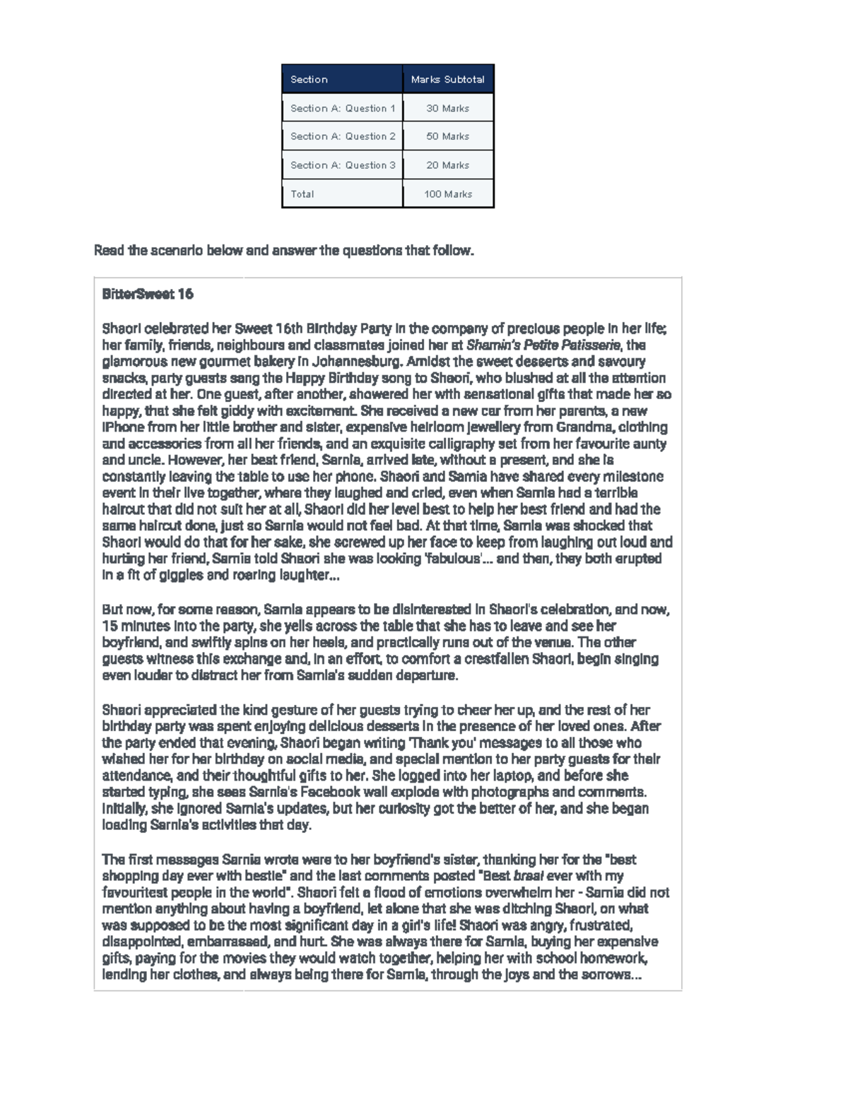 Exam paper - ACCSA1 - Section Marks Subtotal Section A: Question 1 30 ...