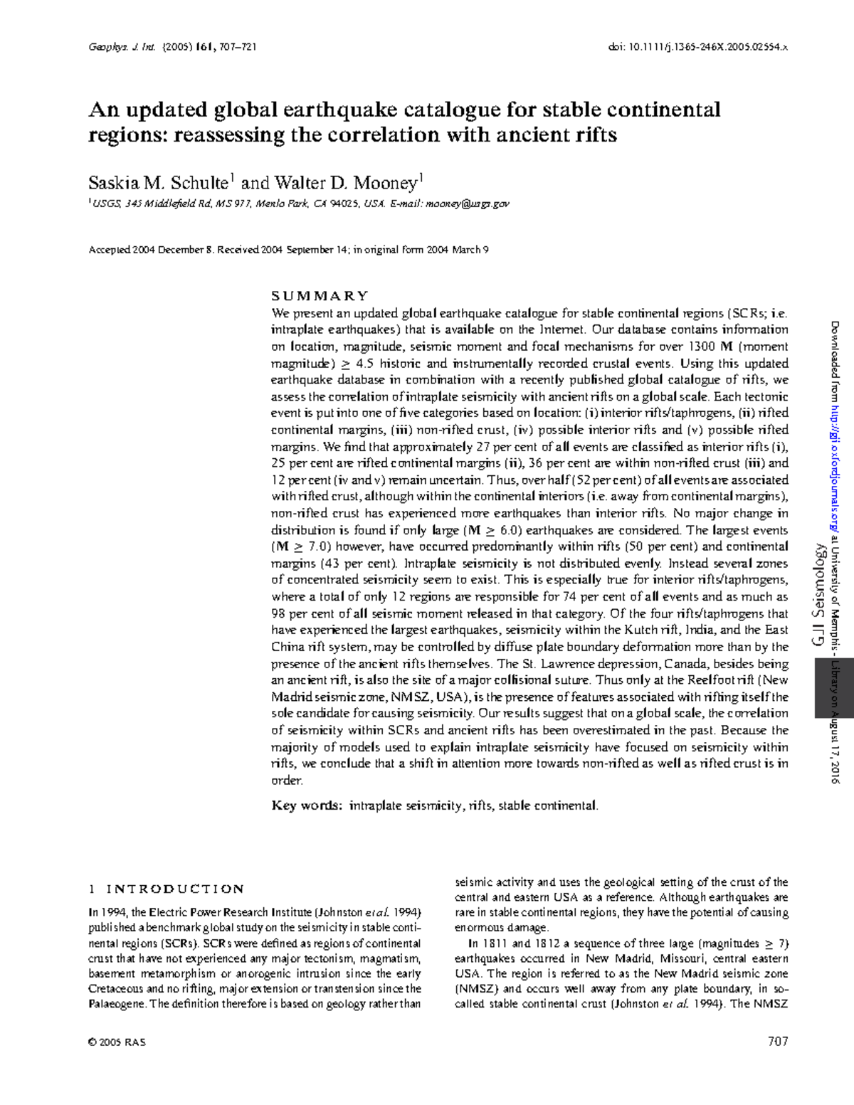 An updated global earthquake catalogue for stable continental regions ...