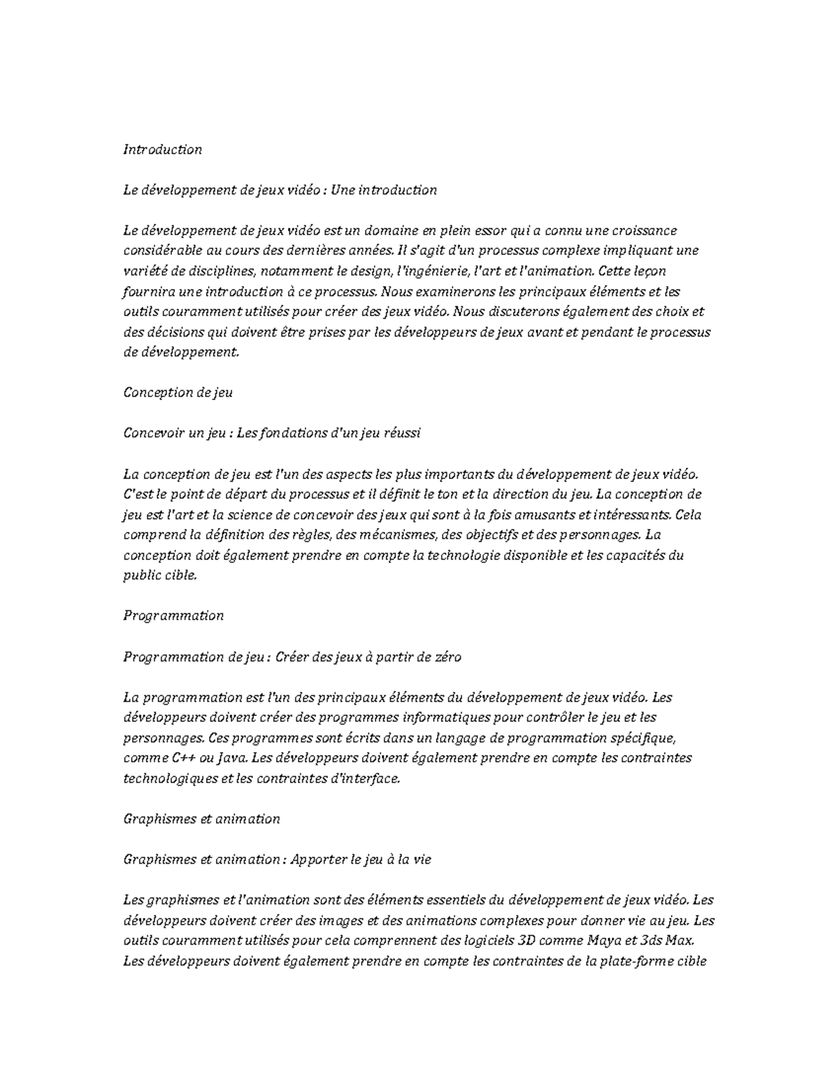 Game Development Notes de cours - Introduction Le développement de jeux ...