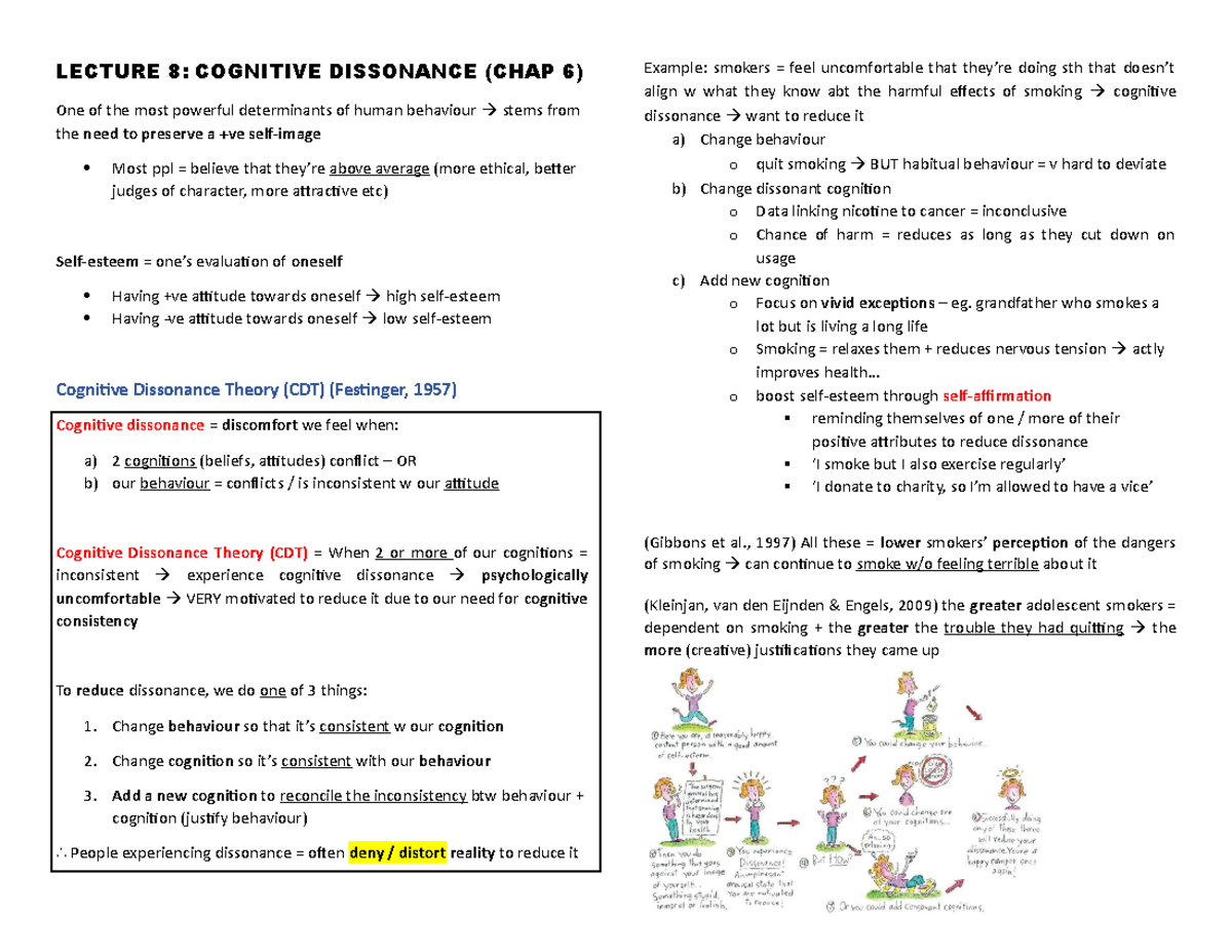 Finals notes - Teacher: Prof Wanic - LECTURE 8: COGNITIVE DISSONANCE ...