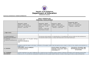 DLL- Perdev-week1 - detailed lesson plan - Teacher’s Activity Students ...