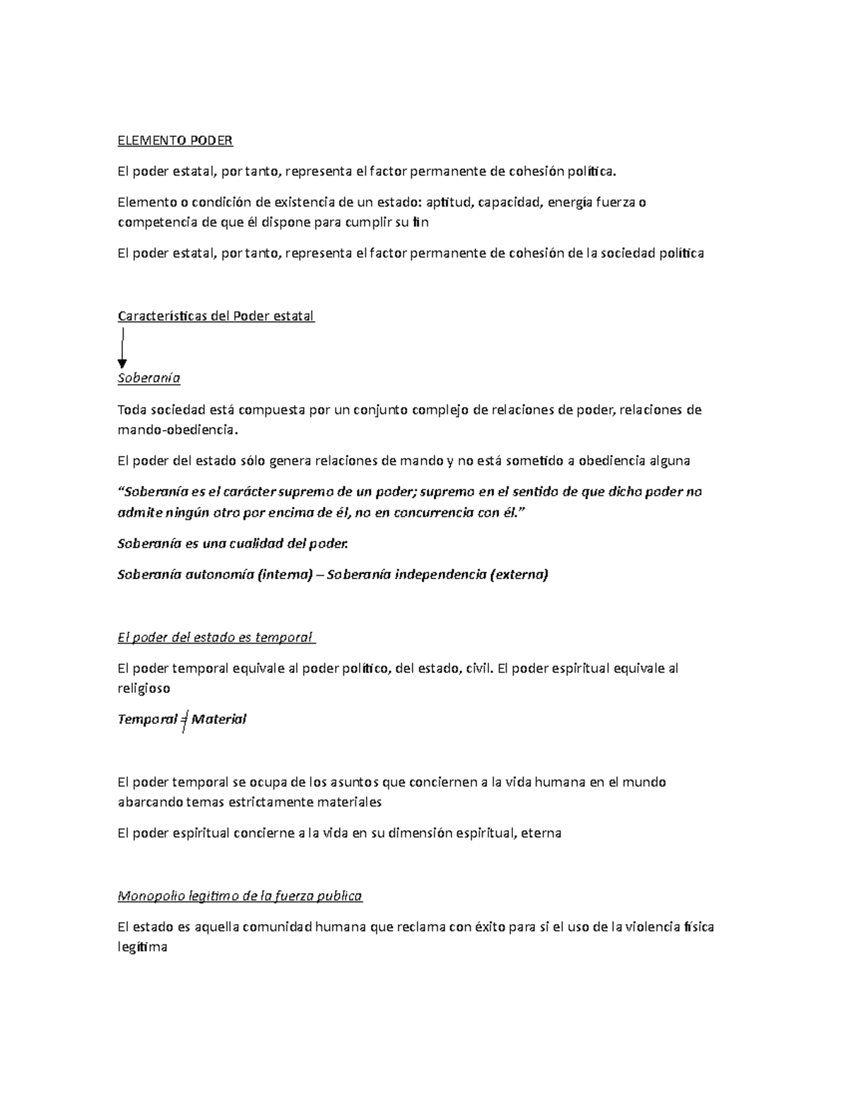 Elemento Poder - ELEMENTO PODER El poder estatal, por tanto, representa ...