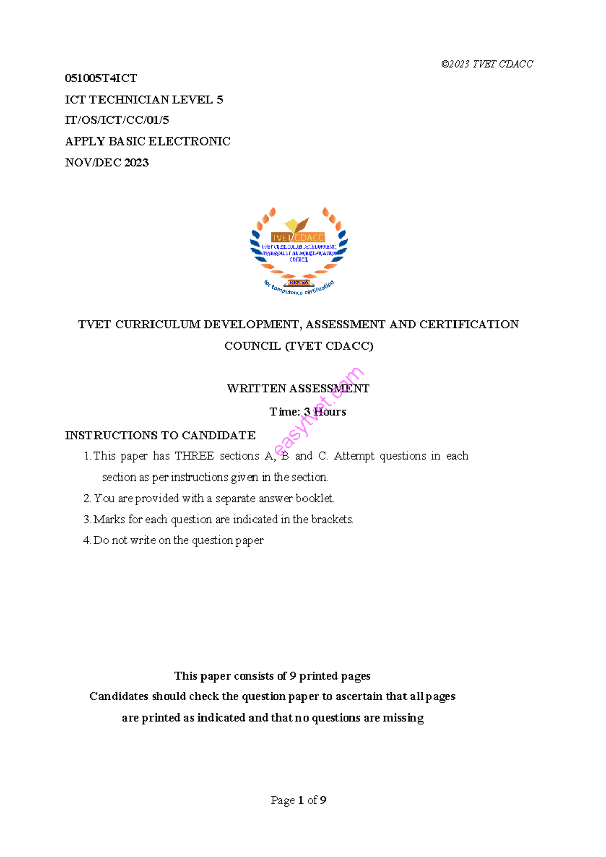 Basic Electronics - 051005T4ICT ICT TECHNICIAN LEVEL 5 IT/OS/ICT/CC/01 ...