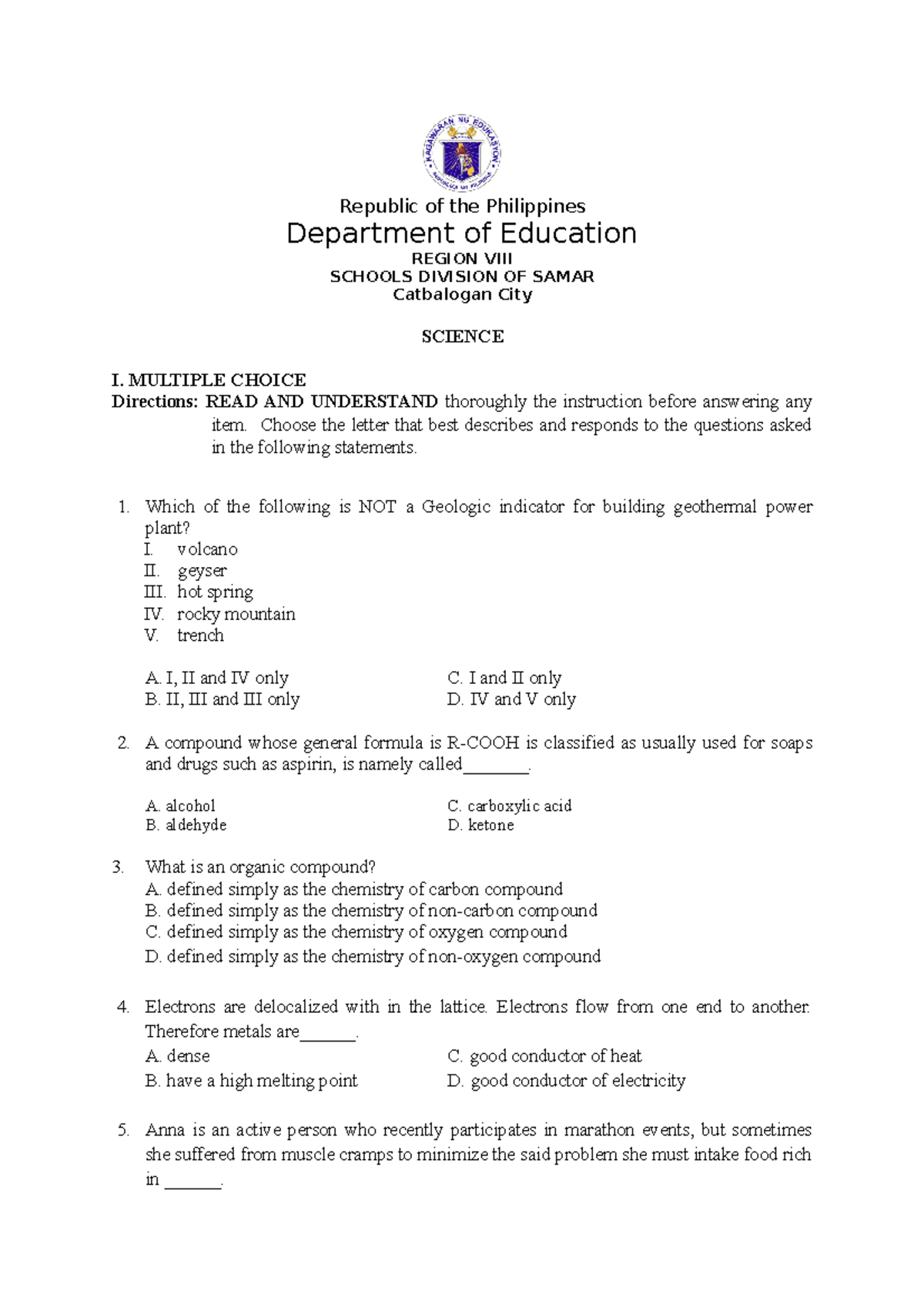 Mock Test NAT 2023 1 - None - Republic of the Philippines Department of ...