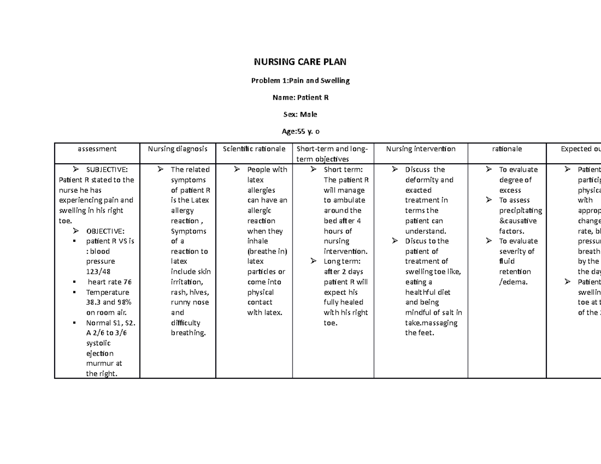 Nursing-CARE-PLAN - nursing care plan documents the process of identifying a patient's needs and ...