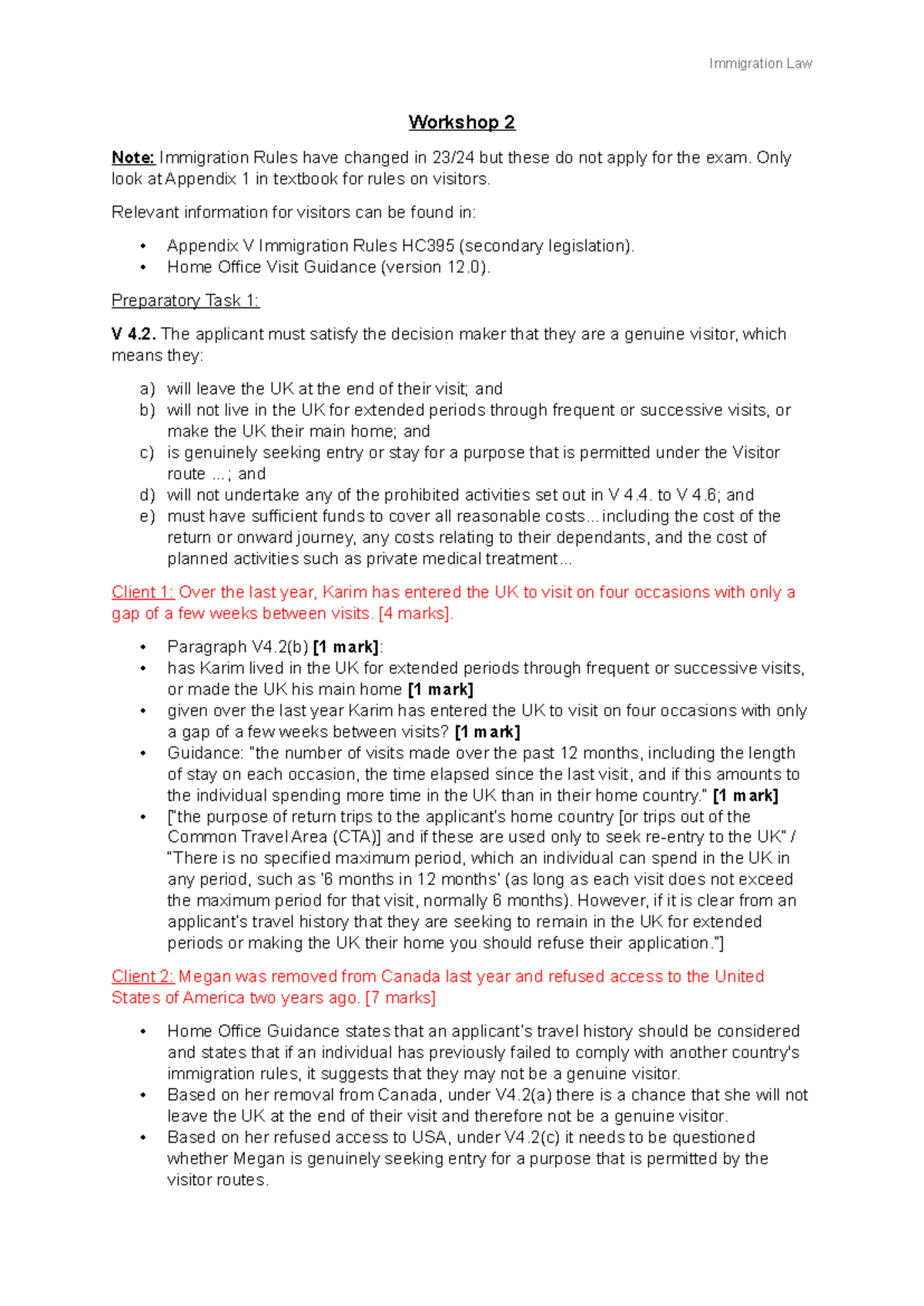 Workshop 2 - Workshop 2 Note: Immigration Rules have changed in 23/24 ...