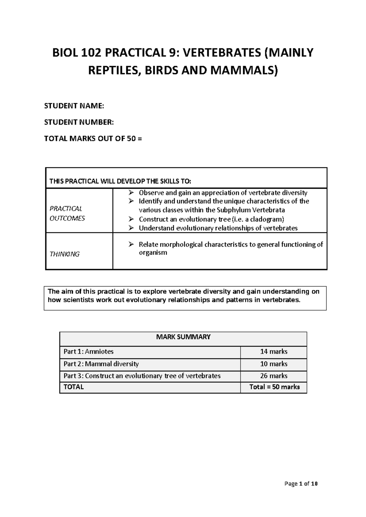 2022 BIOL102 Practical 9 Pre-practical Handout - BIOL 102 PRACTICAL 9 ...