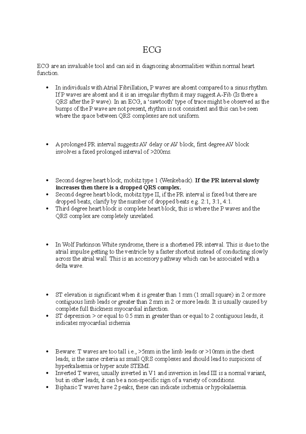 Brief ECG notes - ECG ECG are an invaluable tool and can aid in ...