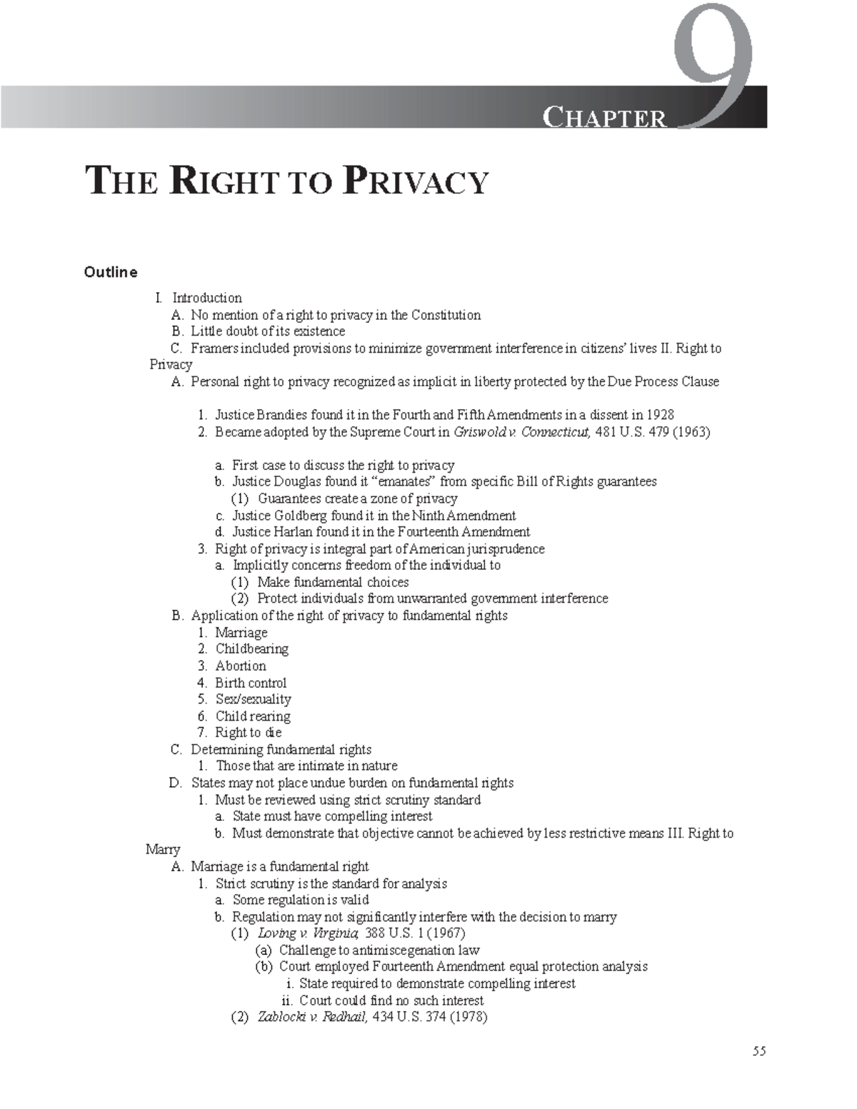Ch09 The Right to Privacy - CHAPTER 9 THE RIGHT TO PRIVACY Outline I ...