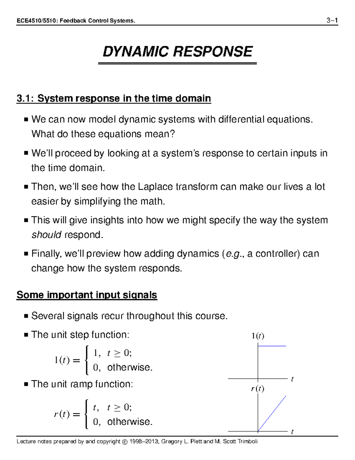 Dynamic Response - 2019-2020 Lecture Notes - ECE4510/5510: Feedback ...