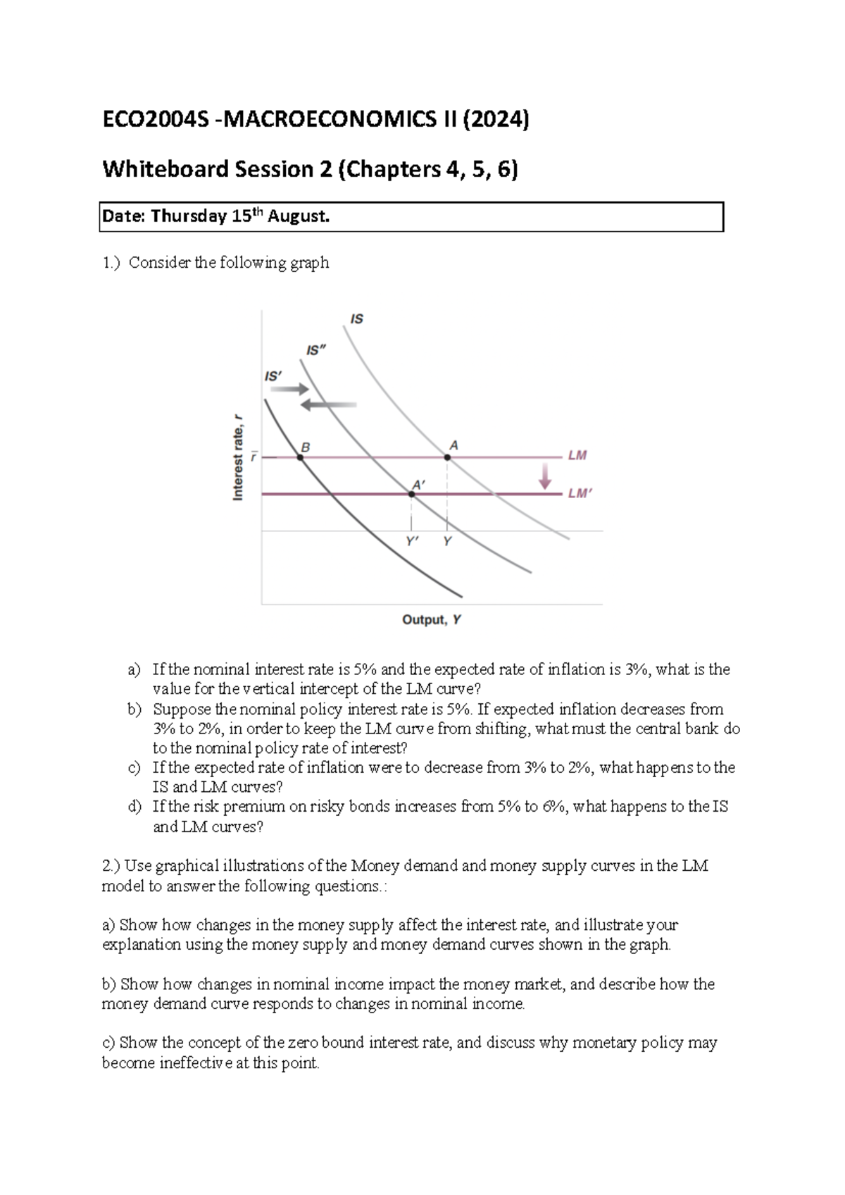 Whiteboard questions - ECO2004S - MACROECONOMICS II (2024) Whiteboard ...