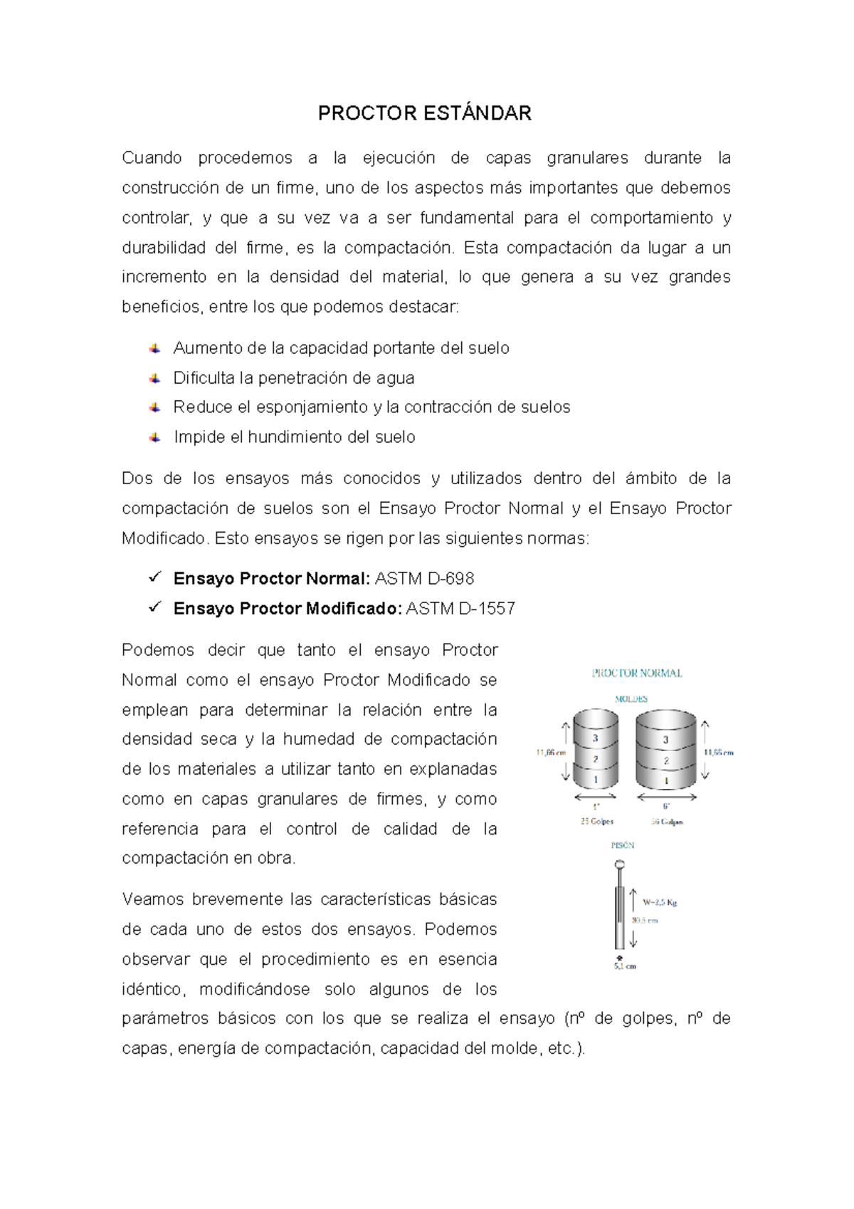 Proctor Estándar - PROCTOR ESTÁNDAR Cuando procedemos a la ejecución de ...
