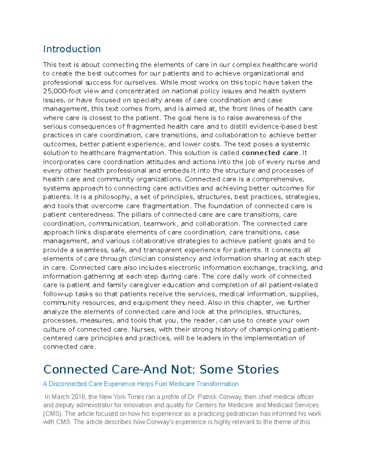 Lesson 1 Chapter 1 Connected CARE - Introduction This text is about ...