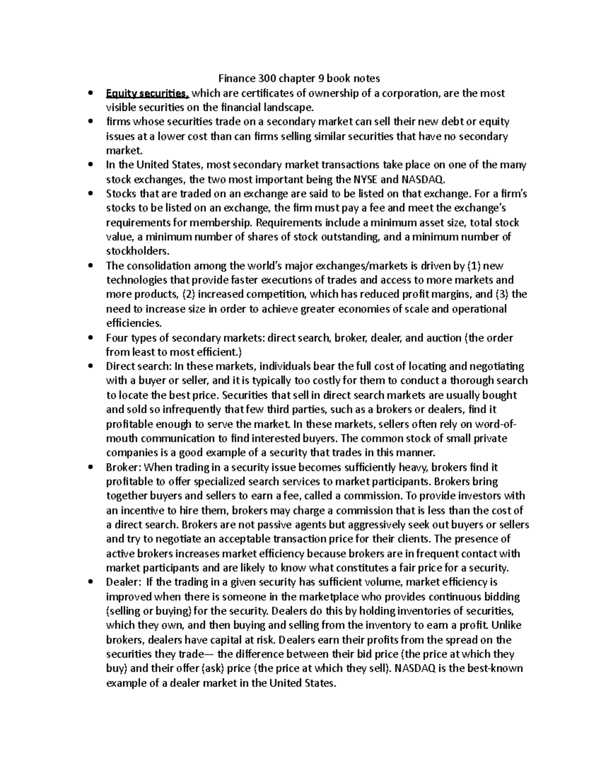 Finance 300 chapter 9 book notes - Finance 300 chapter 9 book notes ...