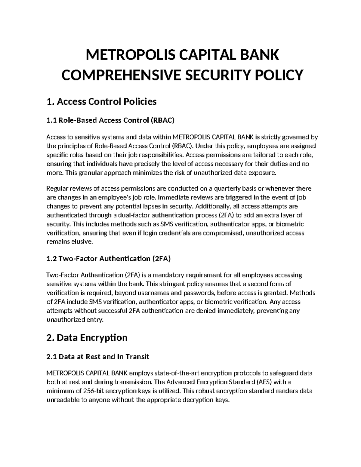 Metropolis Capital BANK Comprehensive Security Policy - METROPOLIS ...