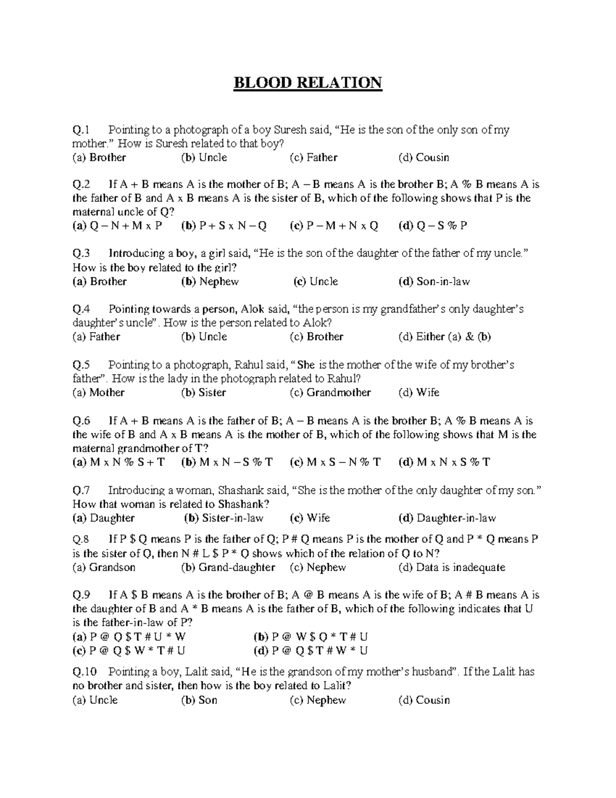 Blood relation - hello - BLOOD RELATION Q Pointing to a photograph of a ...