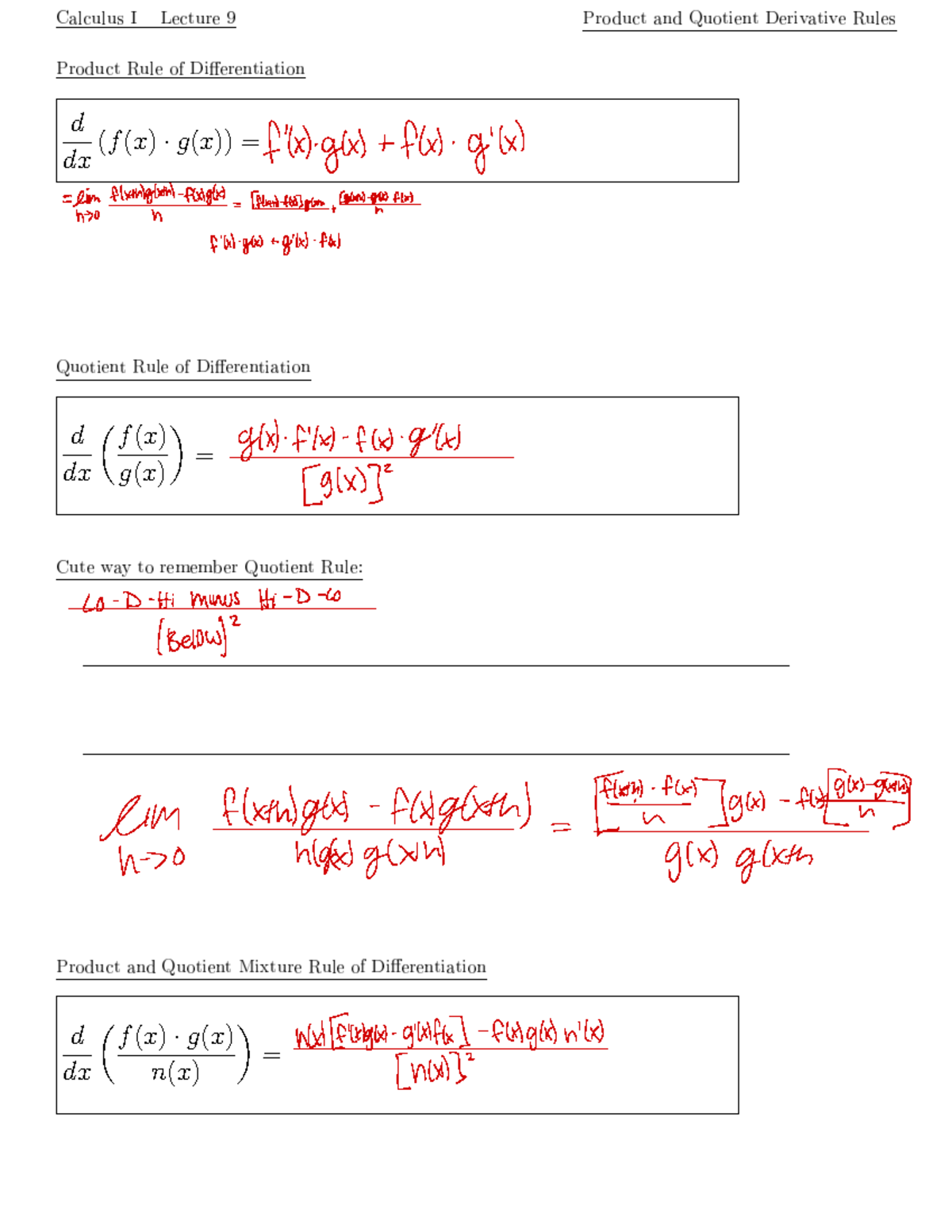 Math-2115-Lecture-9-Product-and-Quotient-Rules - d dx (f(x)·g(x)) = d ...