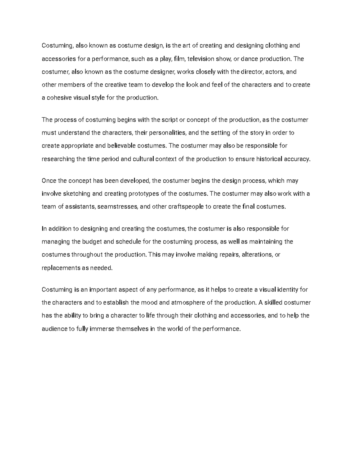 AA))0 - notes - Costuming, also known as costume design, is the art of ...