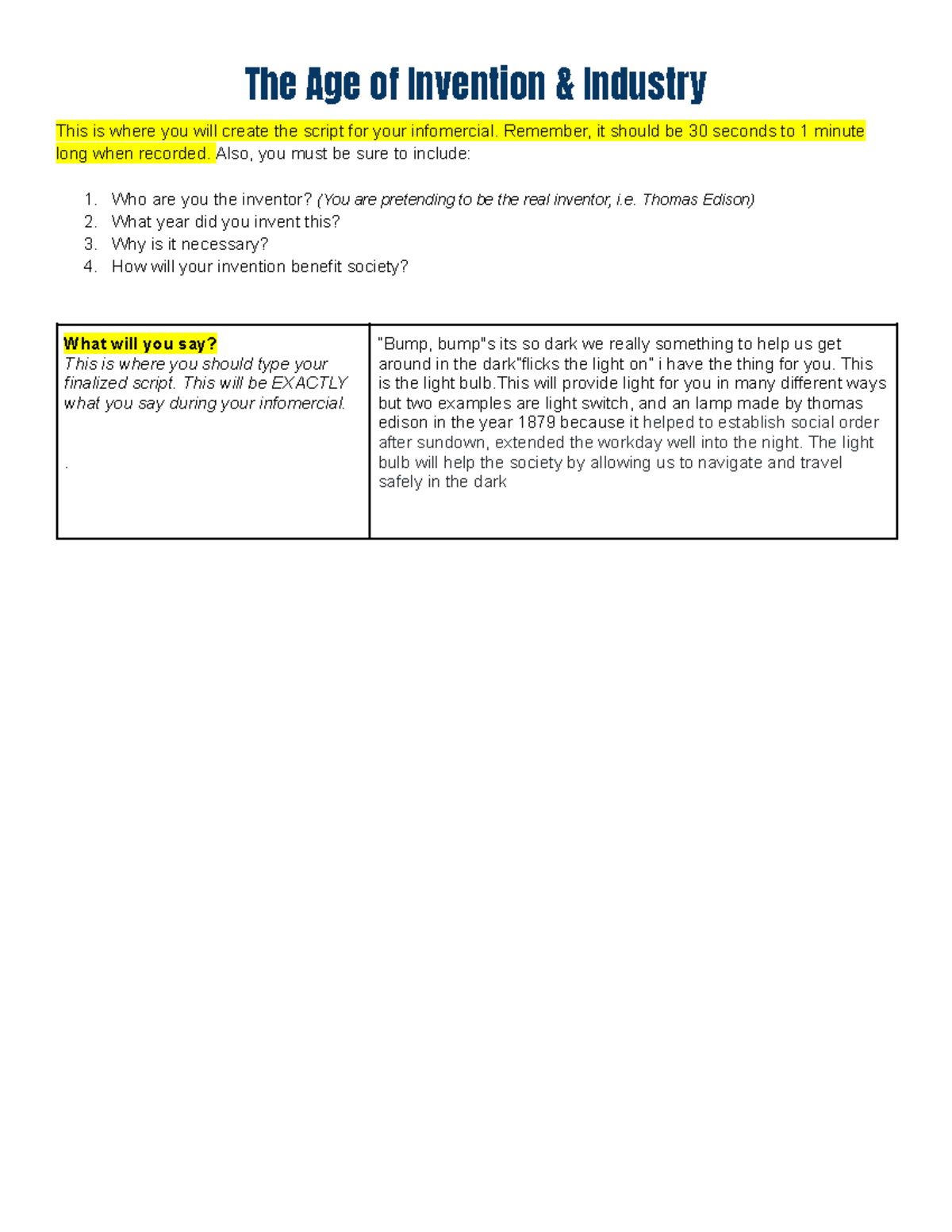 - Industrial Invention Infomercial Script - 16947404 - The Age of ...