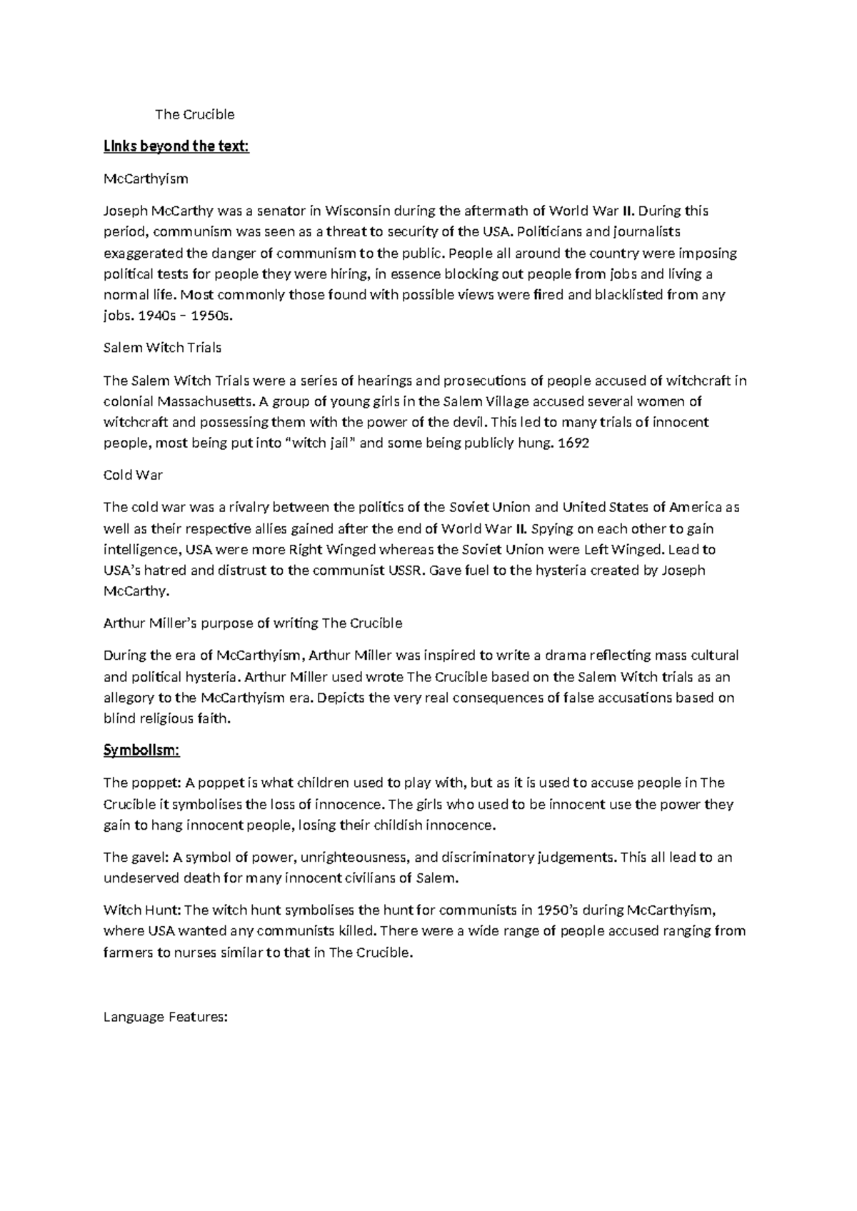 The Crucible English Notes - The Crucible Links beyond the text ...