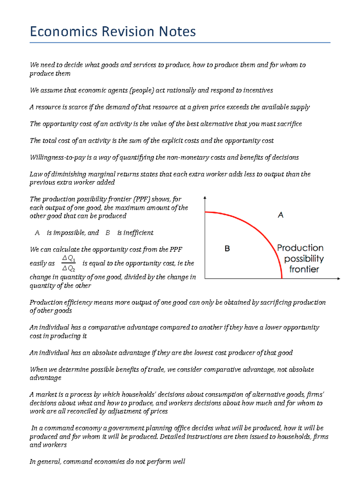 Economics Revision Notes - Detailed instructions are then issued to ...