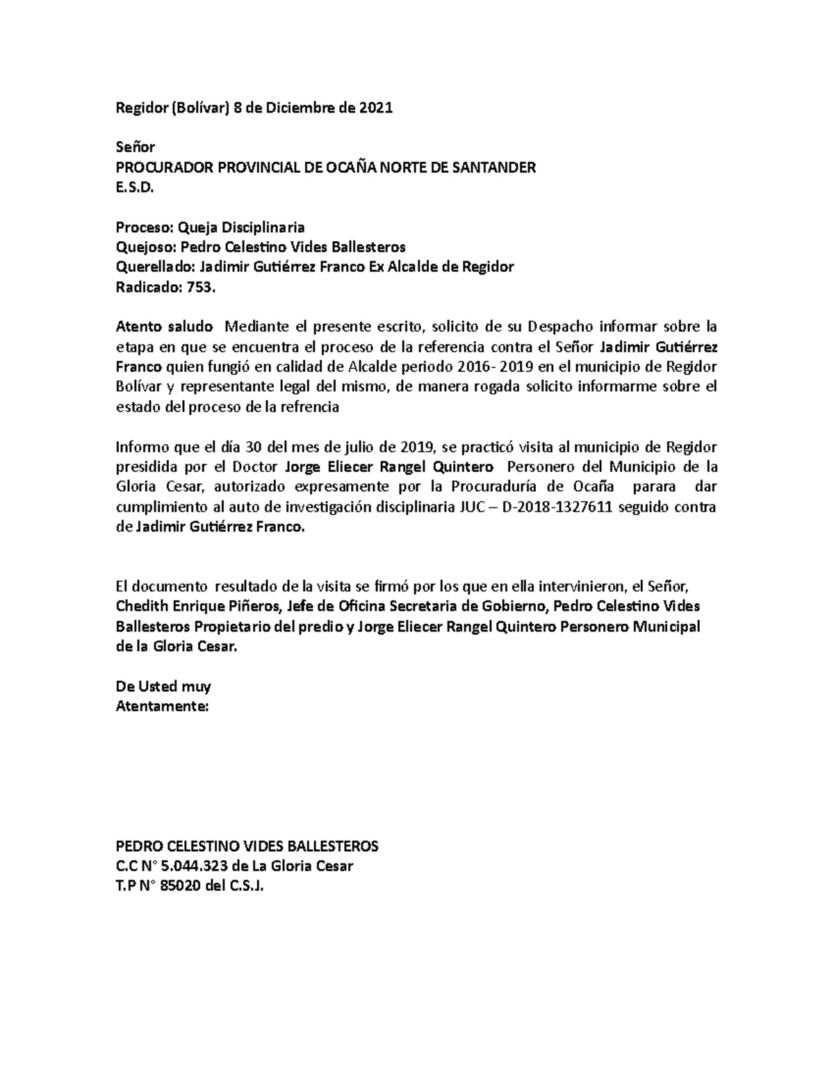 Requriminto Procuraduría Mincho - Regidor (Bolívar) 8 de Diciembre de ...