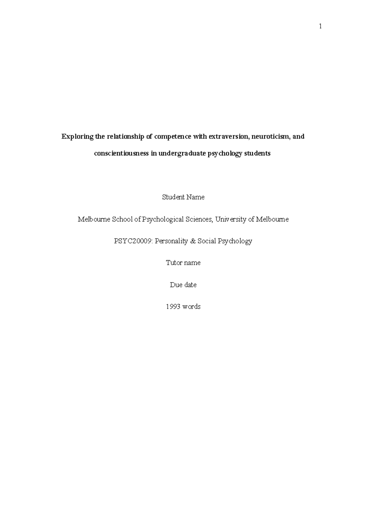 PSYC2000 9 Personality and Social Psychology Assignment 1 Example ...