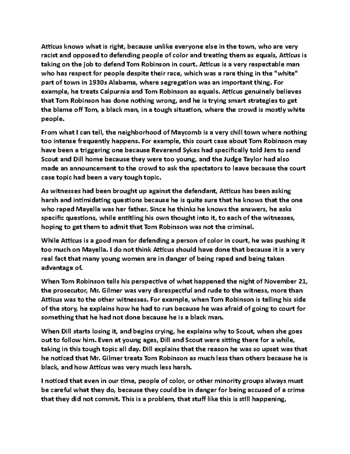 Document 3 - To kill a mocking bird - Atticus knows what is right ...