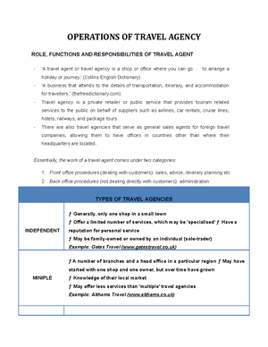 Operations of Travel Agency Lecture Notes - OPERATIONS OF TRAVEL AGENCY ...