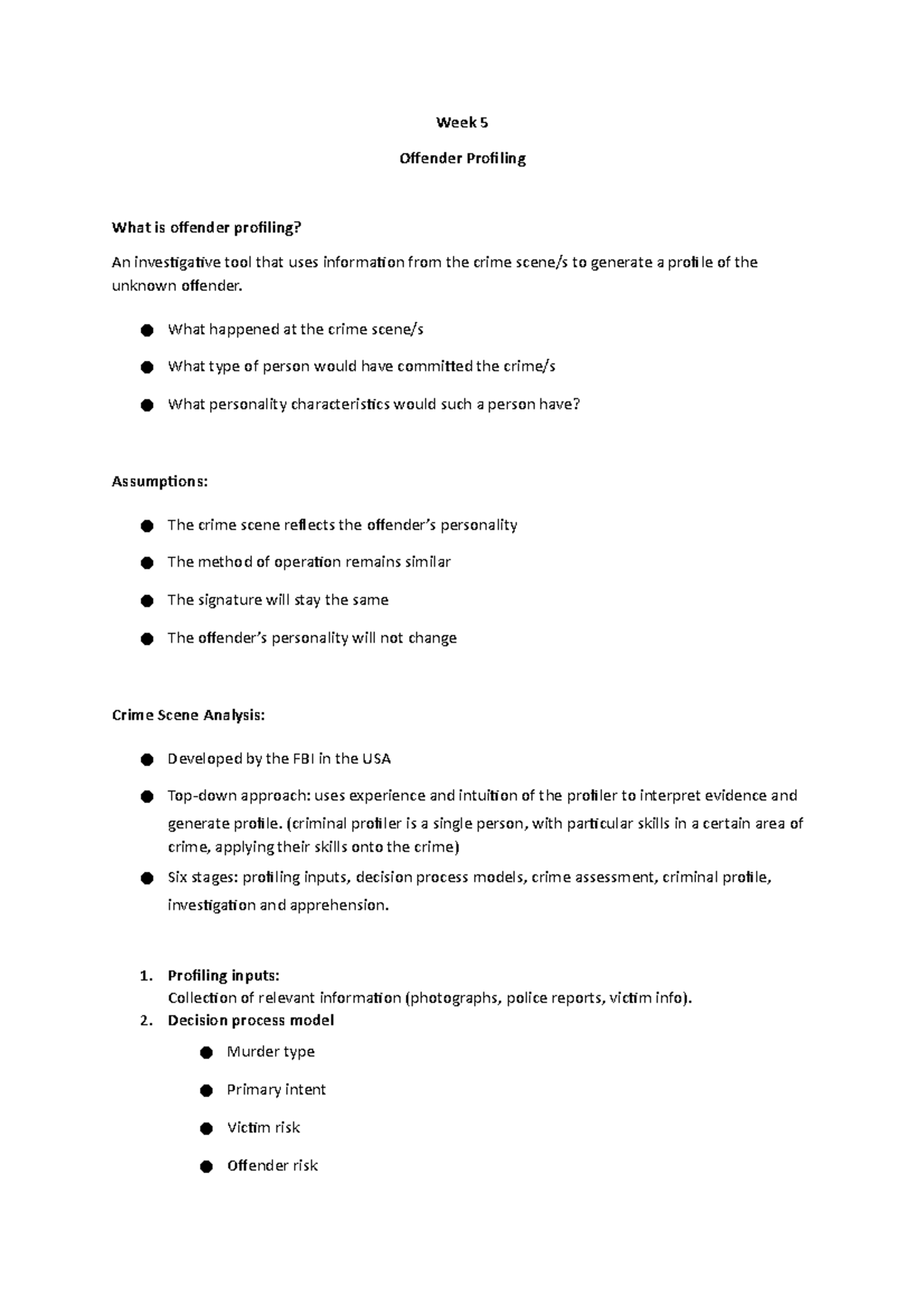 Offender profiling Week 5 - Week 5 Offender Profiling What is offender ...