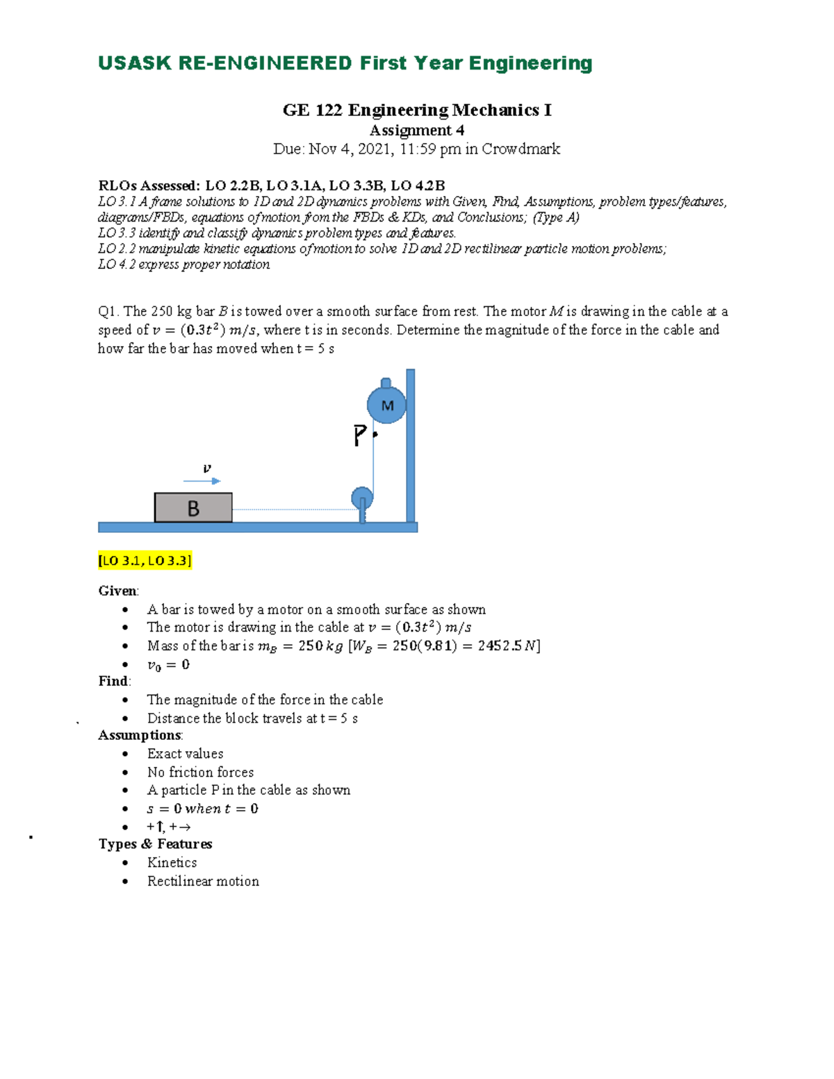 GE 122 Assignment 4 v2 solution - GE 122 Engineering Mechanics I ...