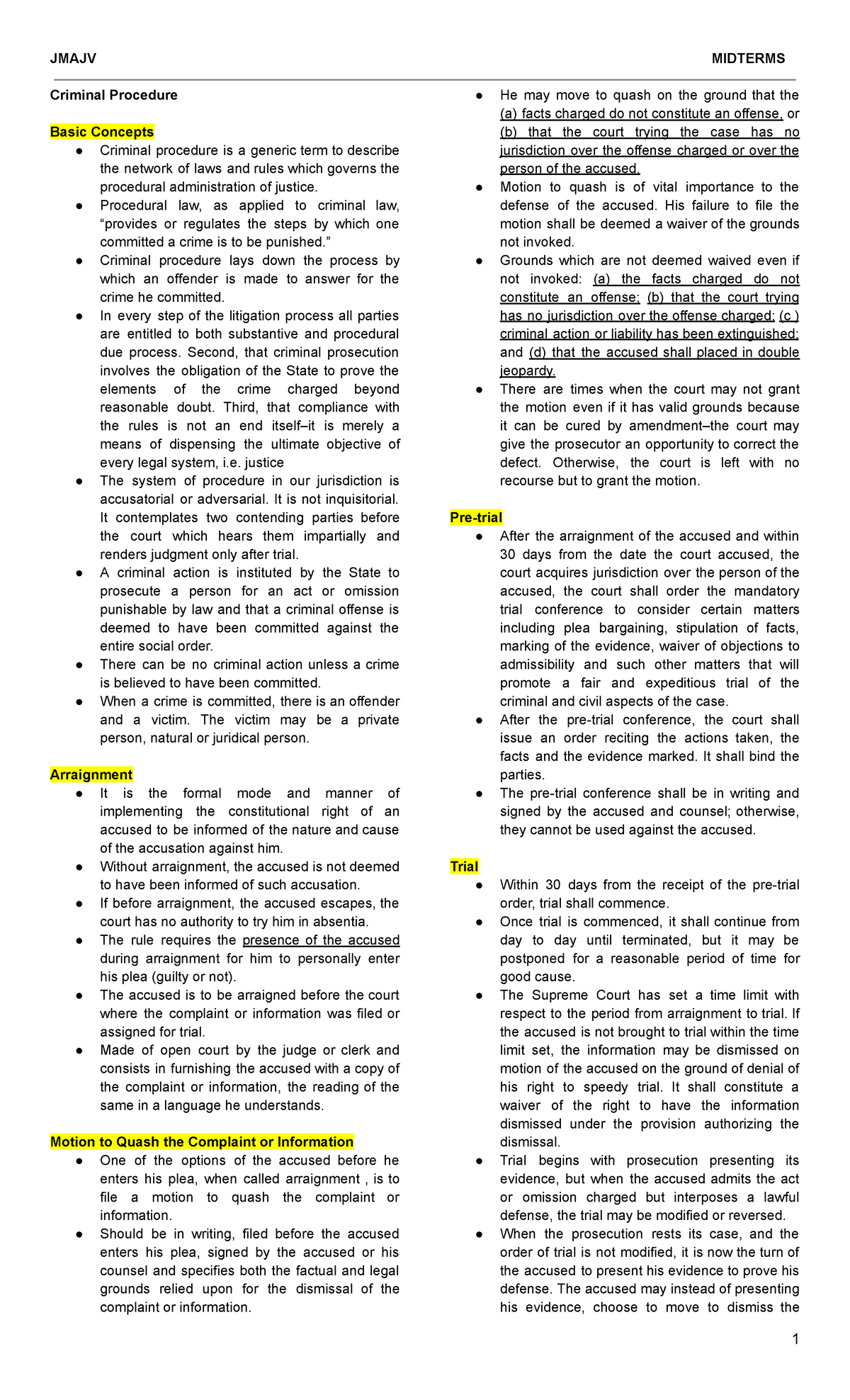 CRIM-PRO Reviewer - Criminal Procedure Basic Concepts Criminal ...