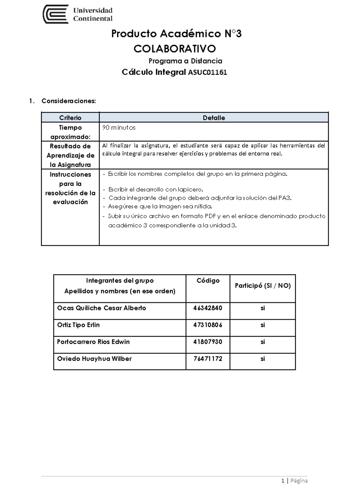 PA3- Calculo Integral- Grupo 7 -2024-01 - Producto Académico N° COLABORATIVO Programa a ...