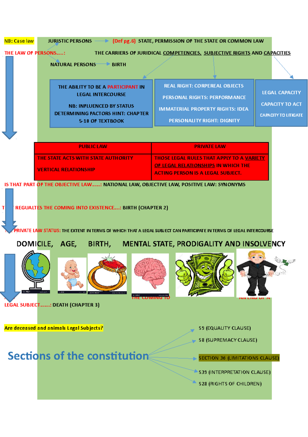 Chapter 1 MIND MAP - Mind Map notes - NB: Case law JURISTIC PERSONS ...