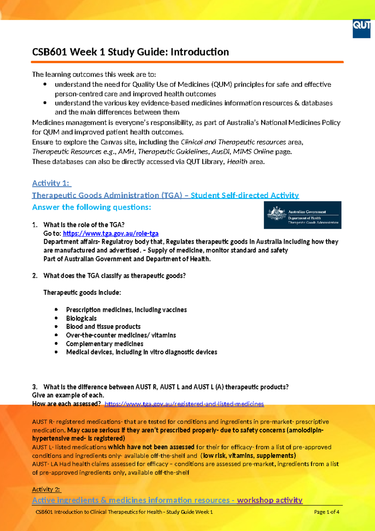 CSB601 Study Guide Week 1 Introduction Evidence based resources 2024s1 BKC-SV - CSB601 Week 1 ...