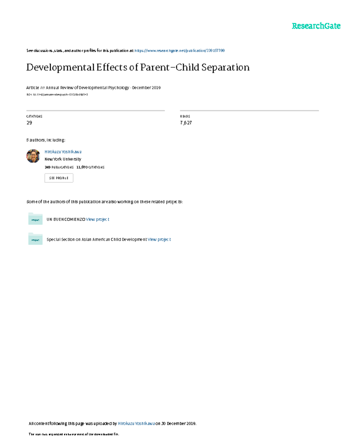 Developmental Effects of Parent-Child Separation - See discussions ...