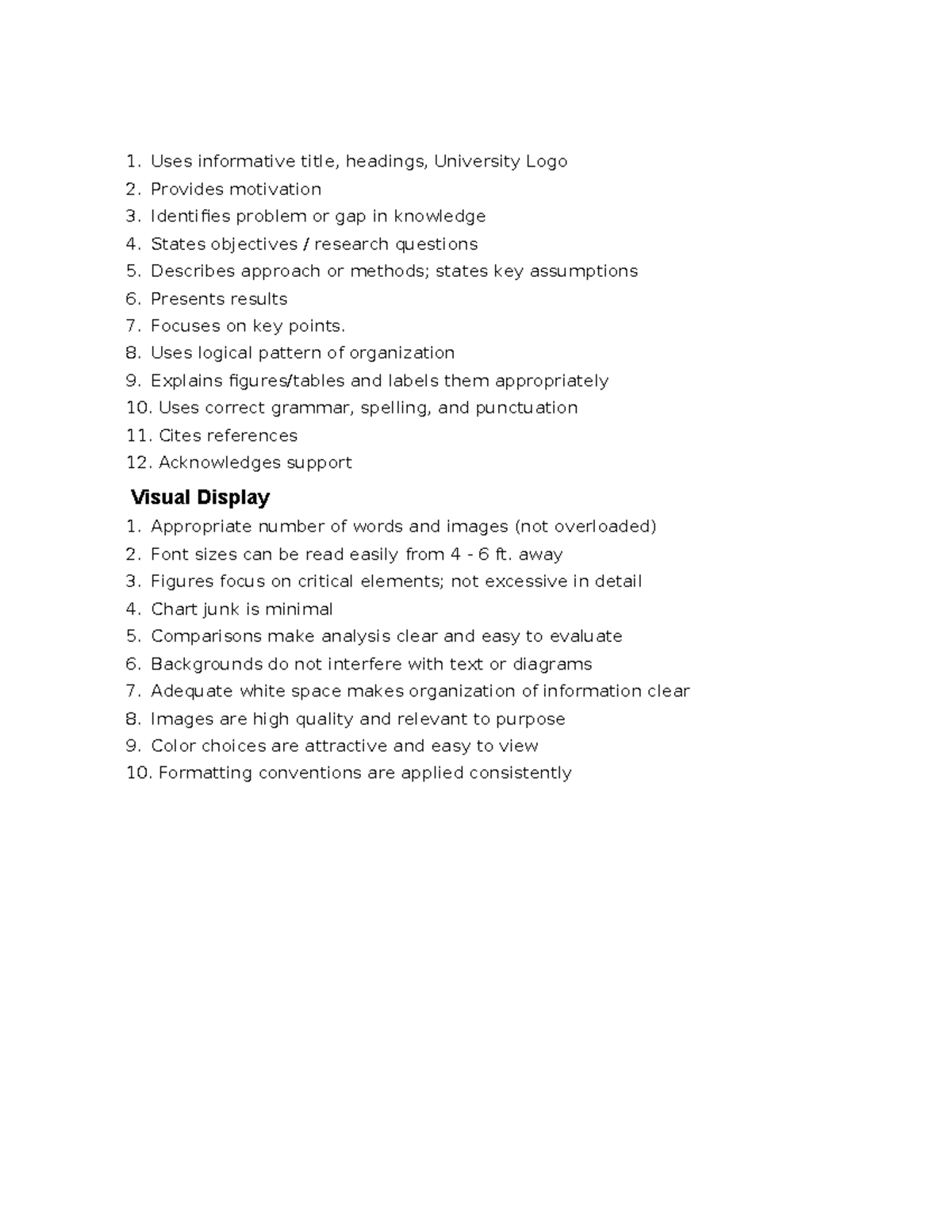 Poster Checklist - 1. Uses informative title, headings, University Logo ...