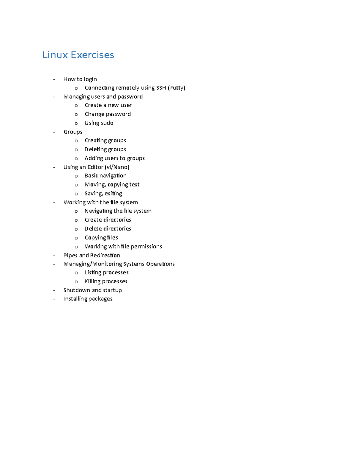 Linux Exercises - Cccs 321 - McGill - Studocu