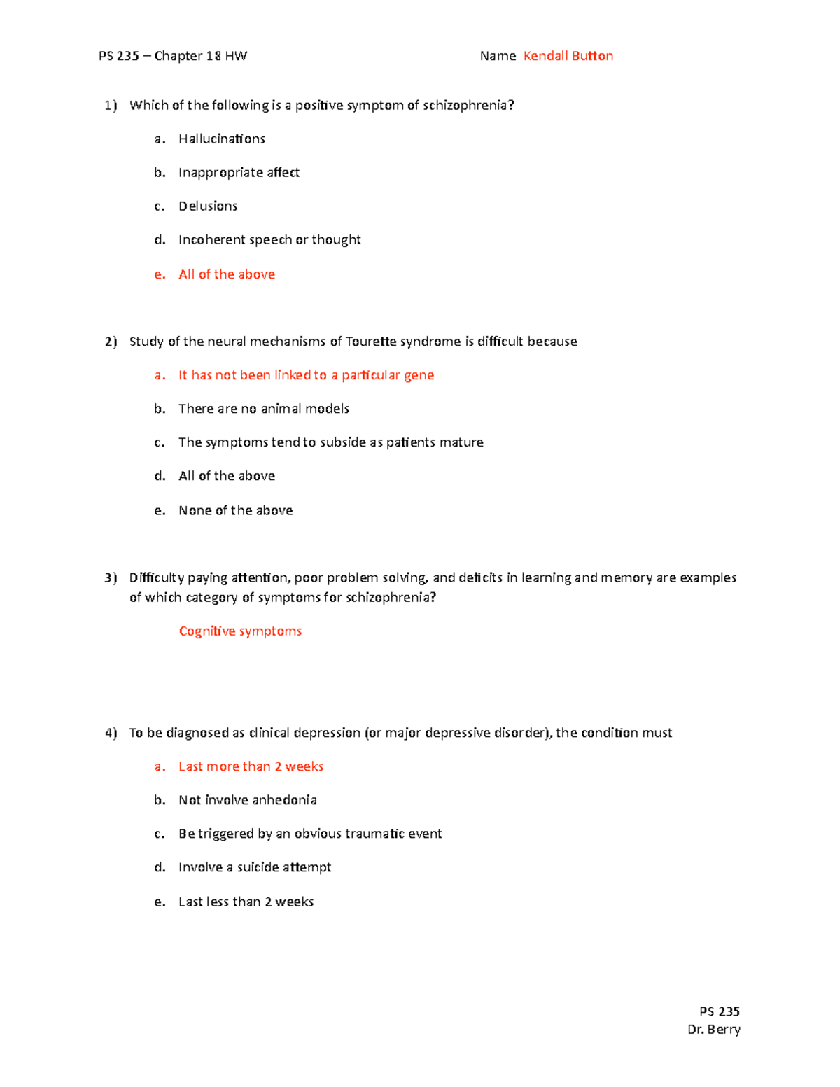 Chapter 18 HW - PS 235 – Chapter 18 HW Name Kendall Bu;on Which of the ...