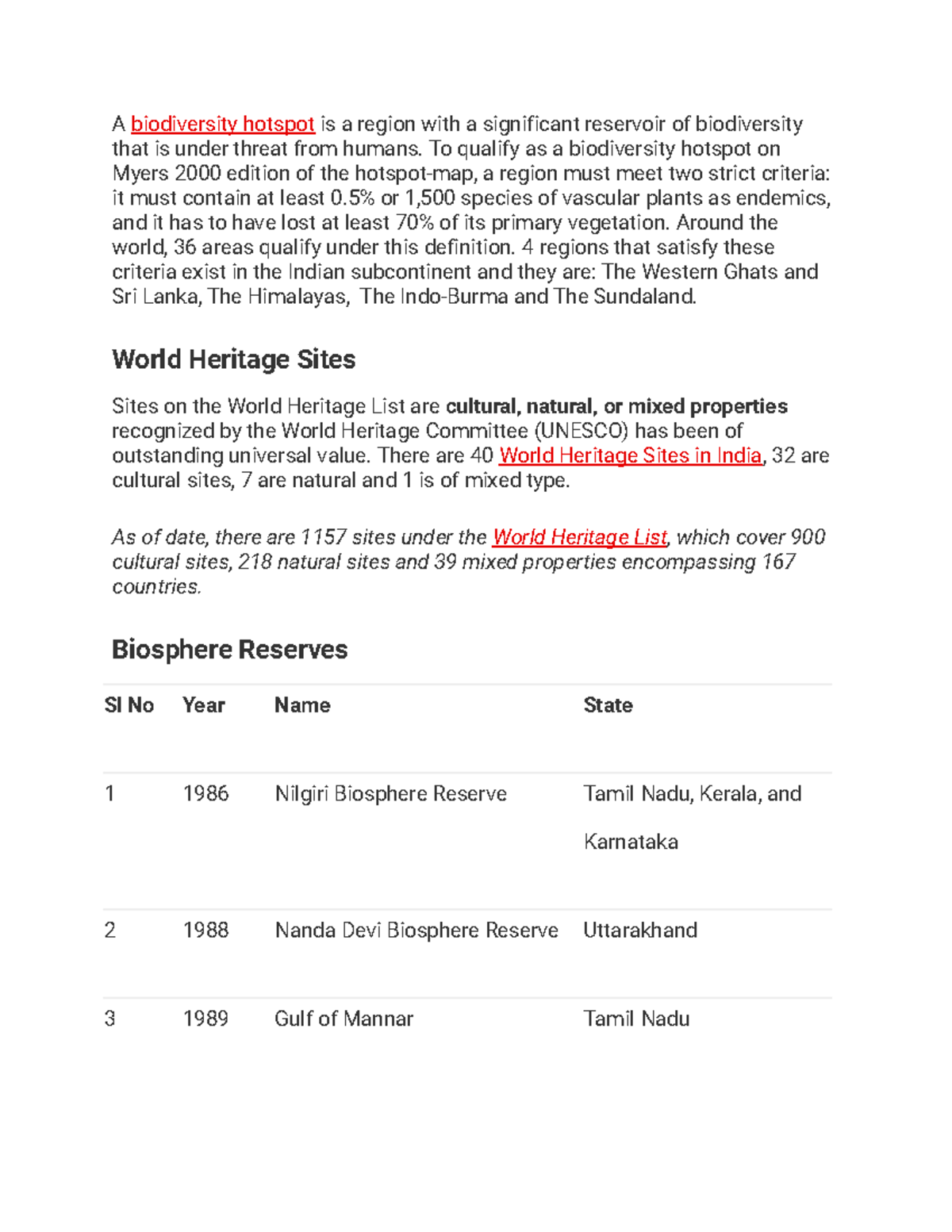 Untitled document - notes in class - A biodiversity hotspot is a region ...