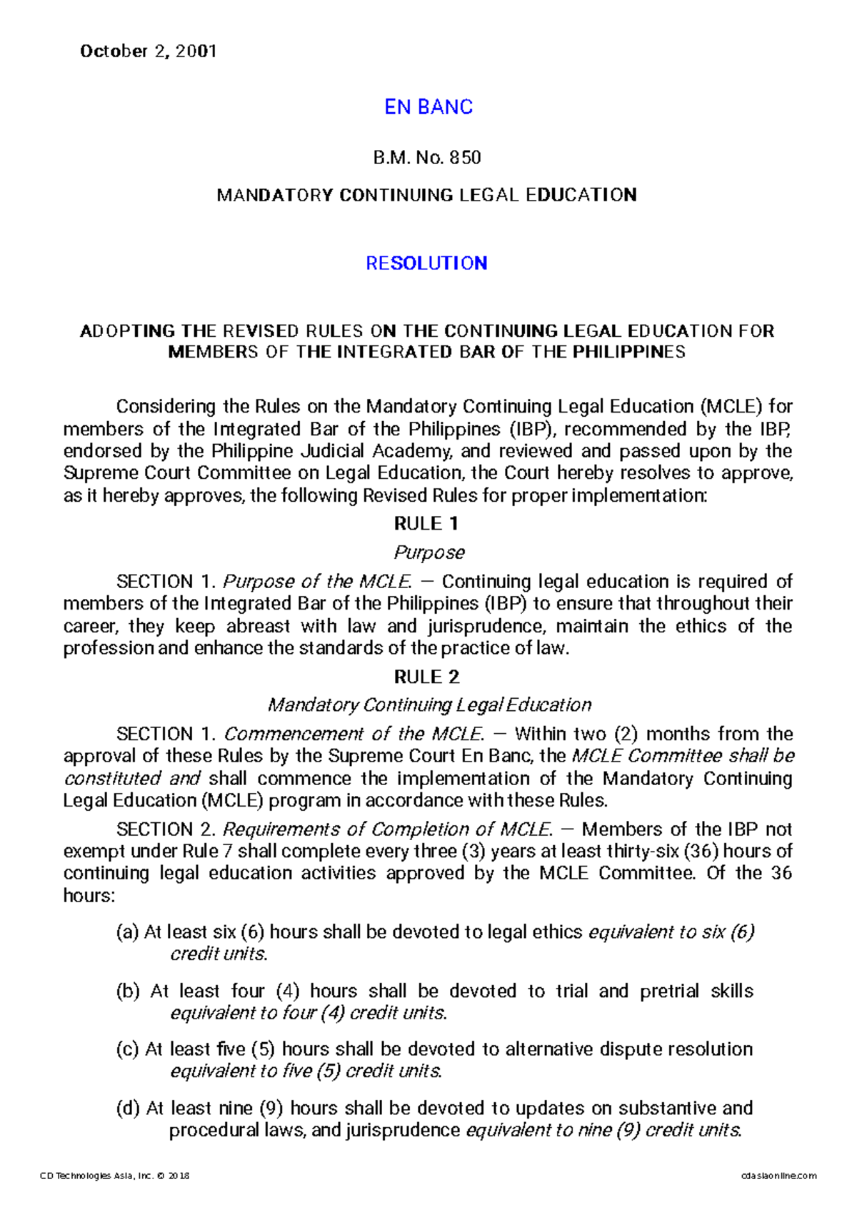 2001-MCLE - lecture notes (MCLE) - October 2, 2001October 2, 2001 EN ...