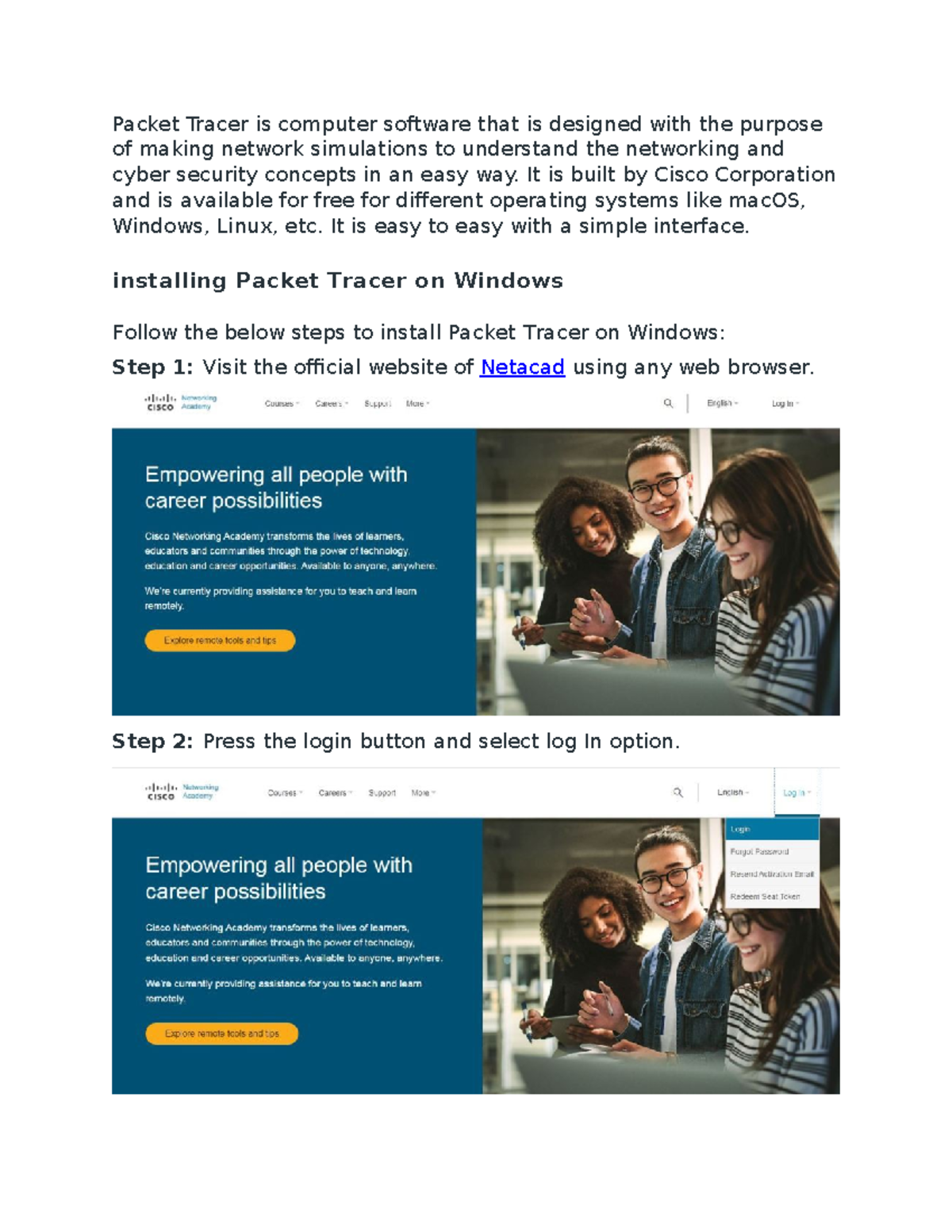 Packet tracer installation - Packet Tracer is computer software that is ...