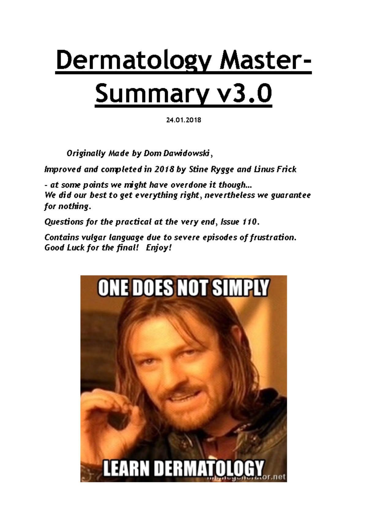 Derma-Master Summary V 3+Lesezeichen - Dermatology Master- Summary v3. 24. Originally Made by ...