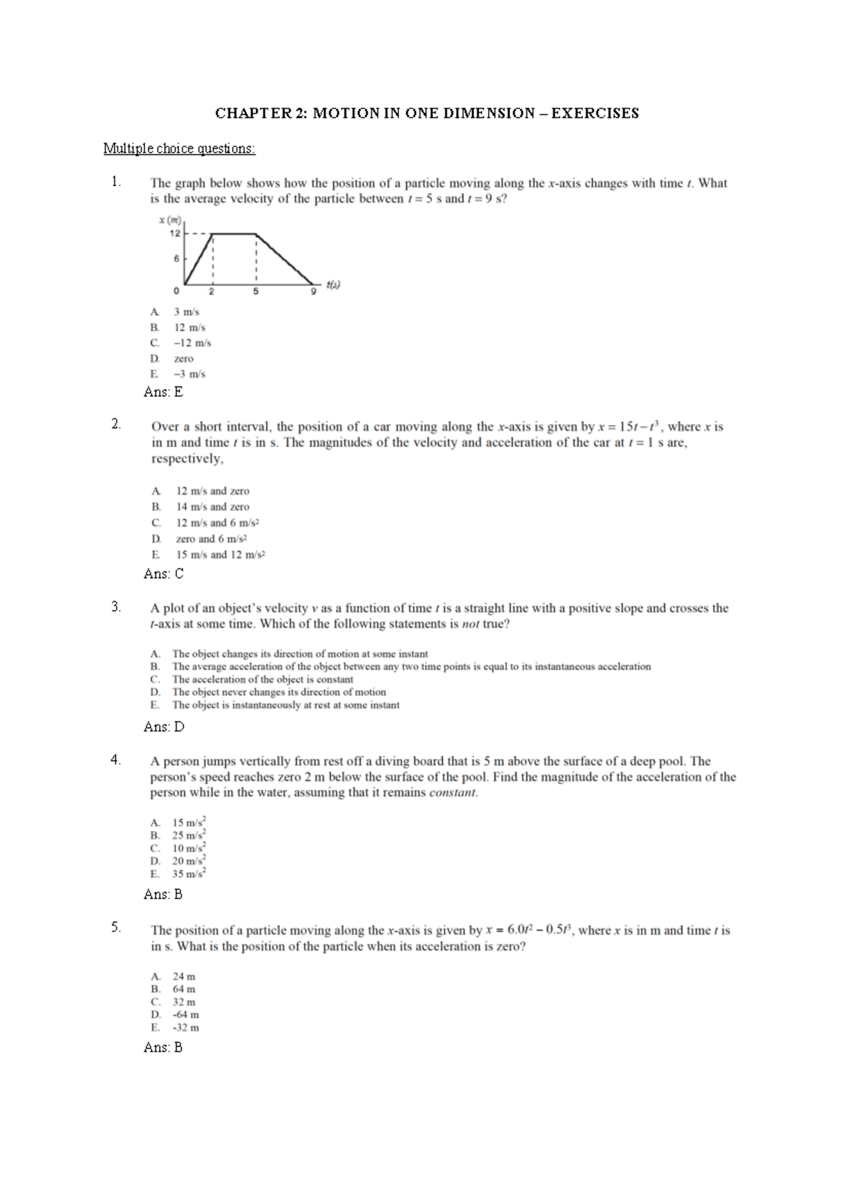 Chapter 2-Further Exercises and Problems - General Physics I - CHAPTER 2 : MOTION IN ONE ...