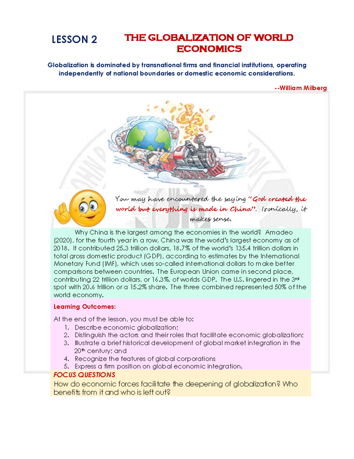 UNIT 1 Lesson 2 - UNIT 1 - LESSON 2 THE GLOBALIZATION OF WORLD ...