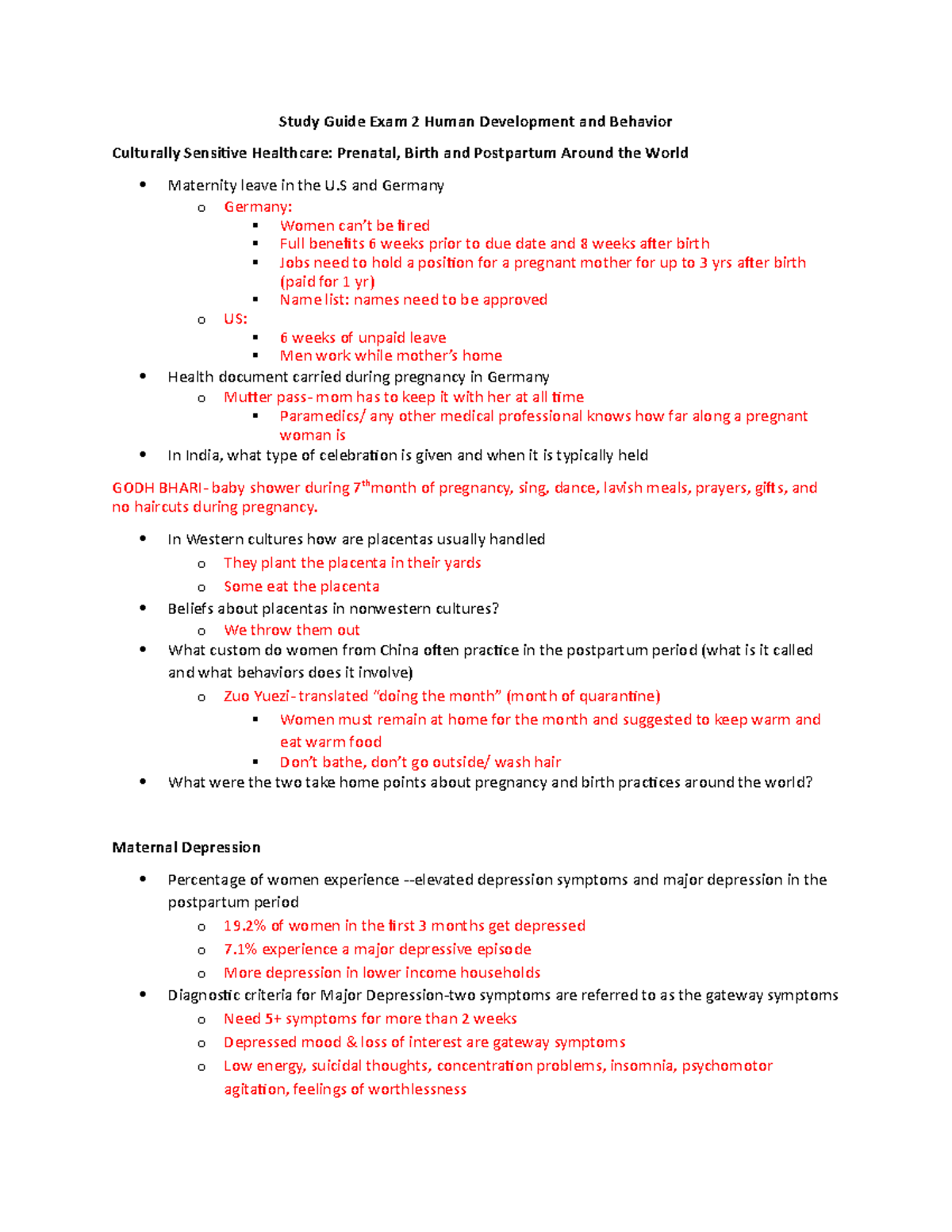HDB Study Guide 2 - Study Guide Exam 2 Human Development and Behavior ...