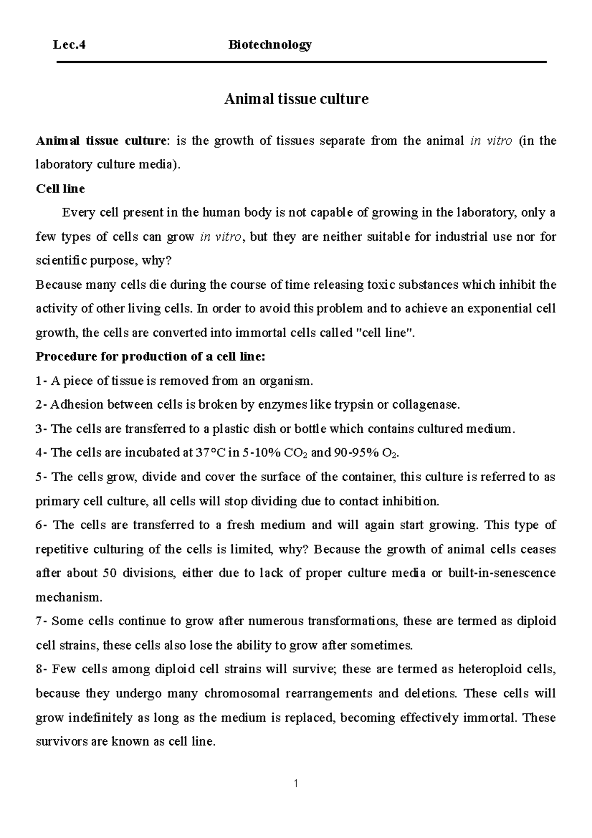 Animal tissue culture - Lec Biotechnology Animal tissue culture Animal ...