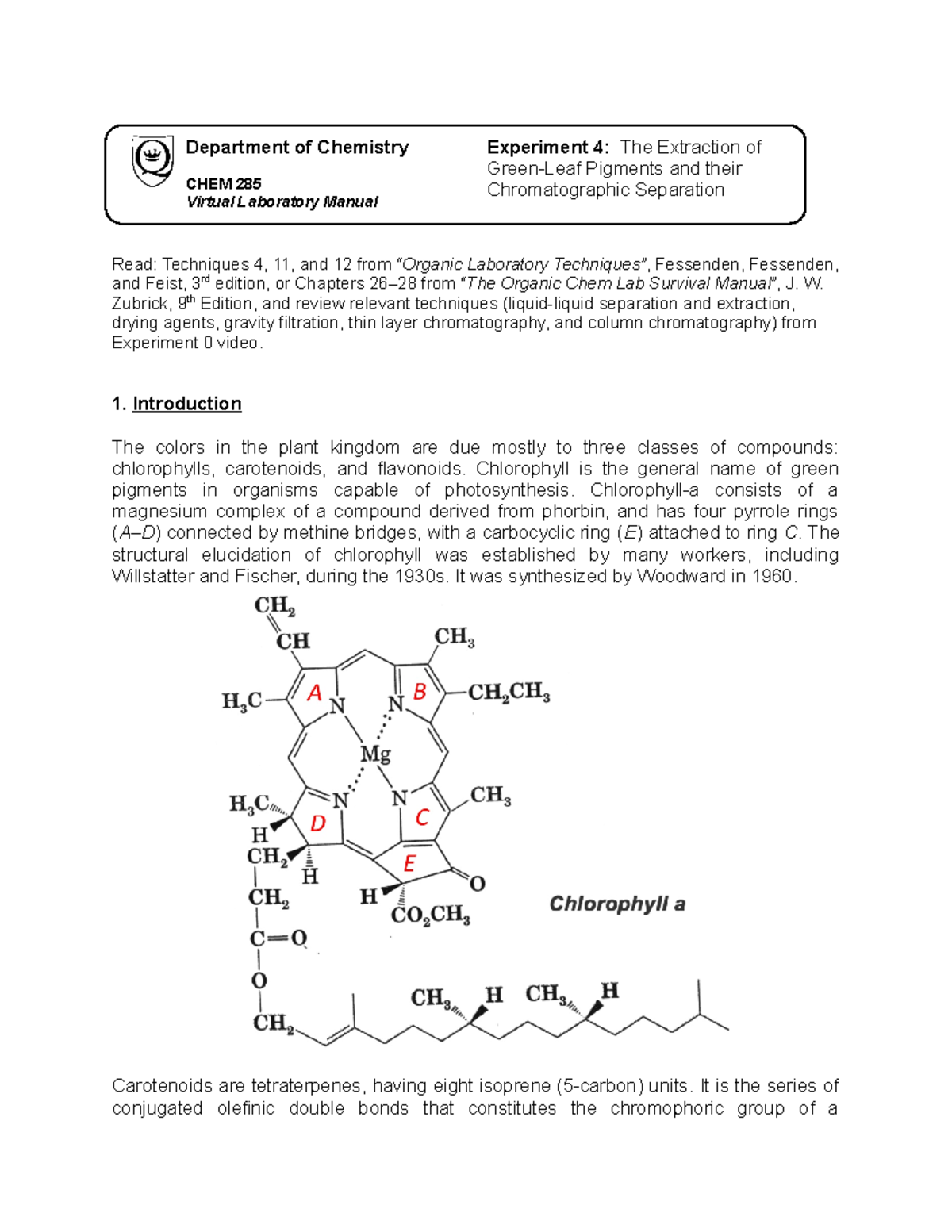Experiment 4 Lab Guide - Read: Techniques 4, 11, and 12 from “Organic ...