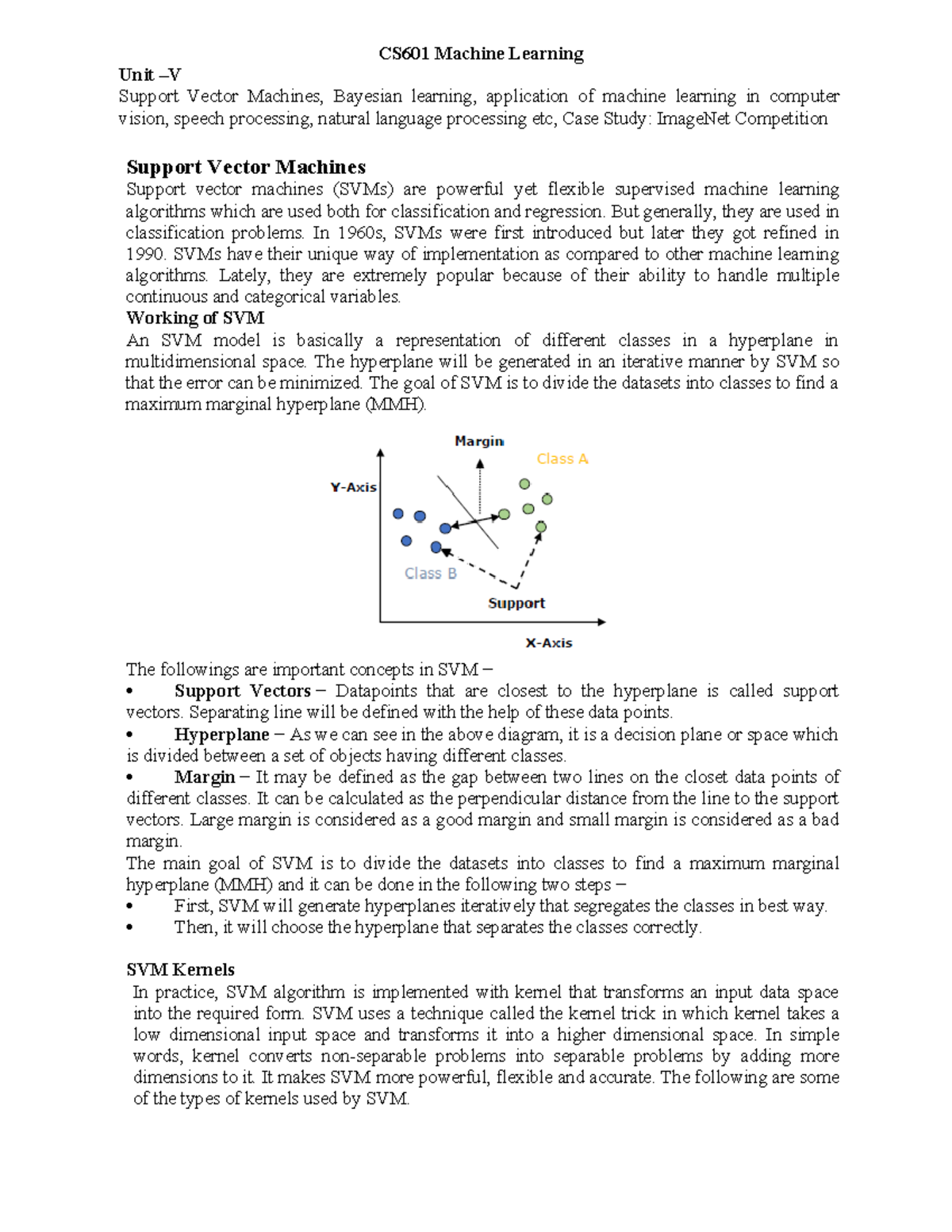 CS601 ML Unit 5 - CS601 Machine Learning Unit –V Support Vector Machines, Bayesian learning ...